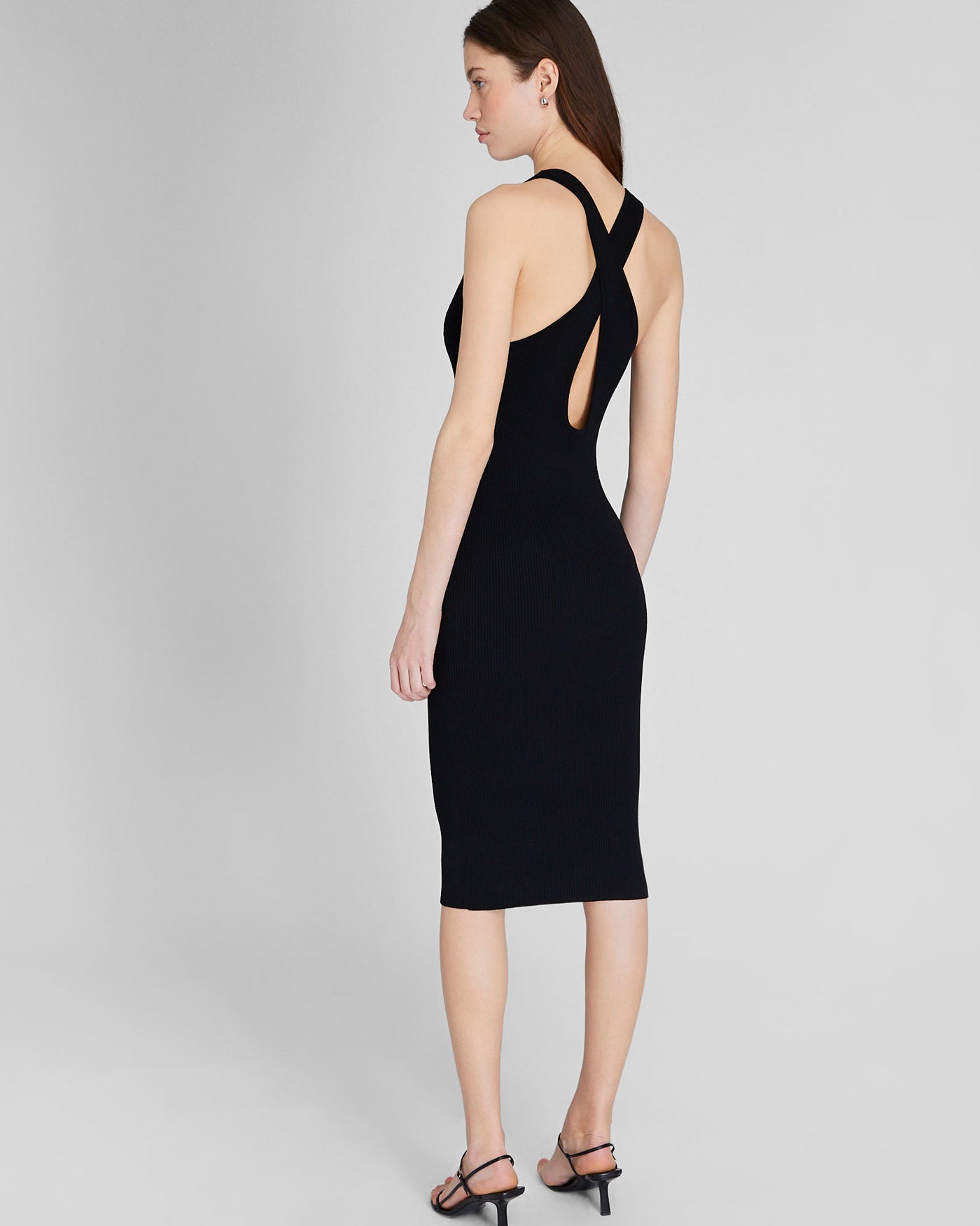 Women's Black Ribbed Cross Back Dress | CLUB MONACO CA