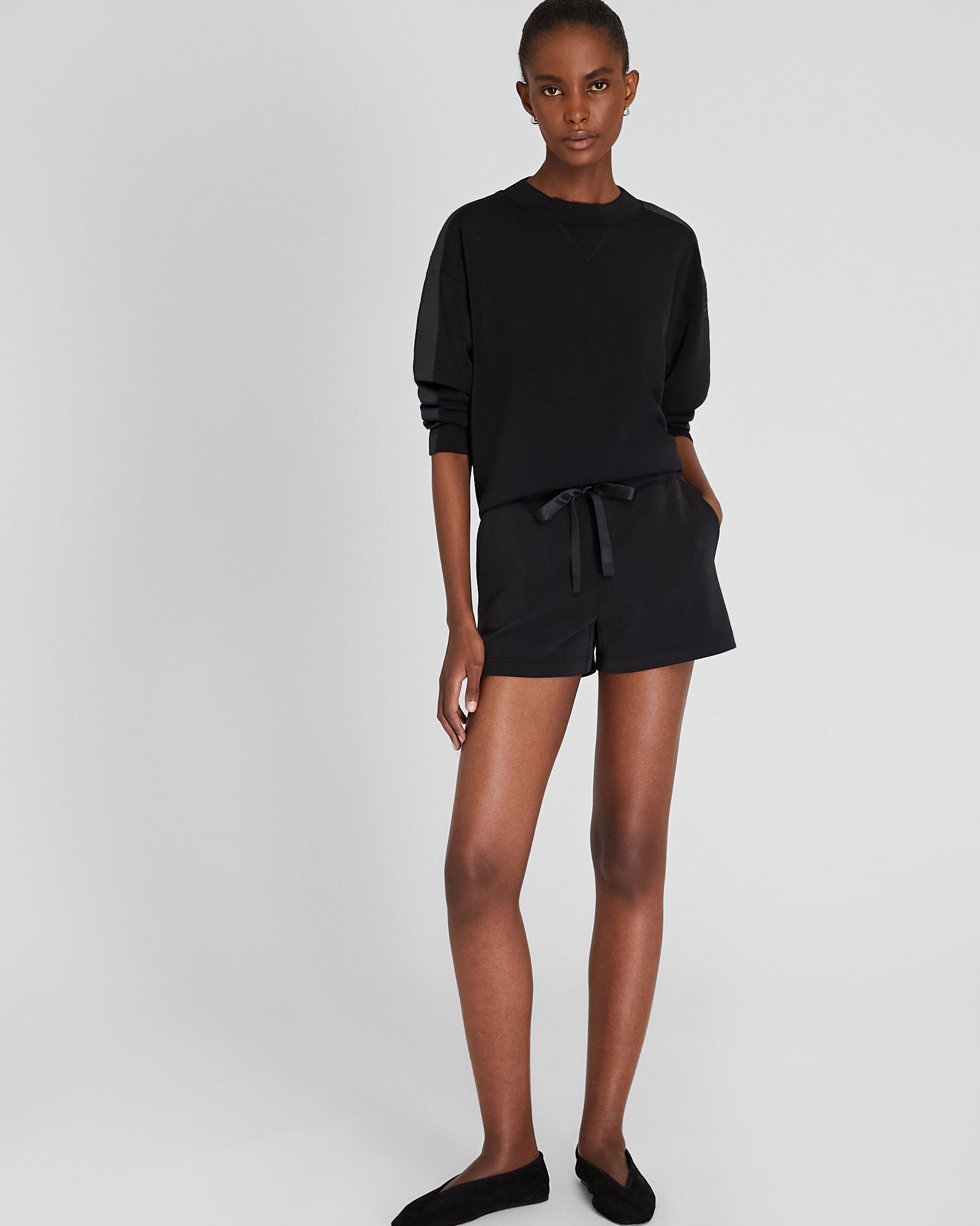 Women's Black Satin Stripe Knit Short | Club Monaco Corp, CA CA