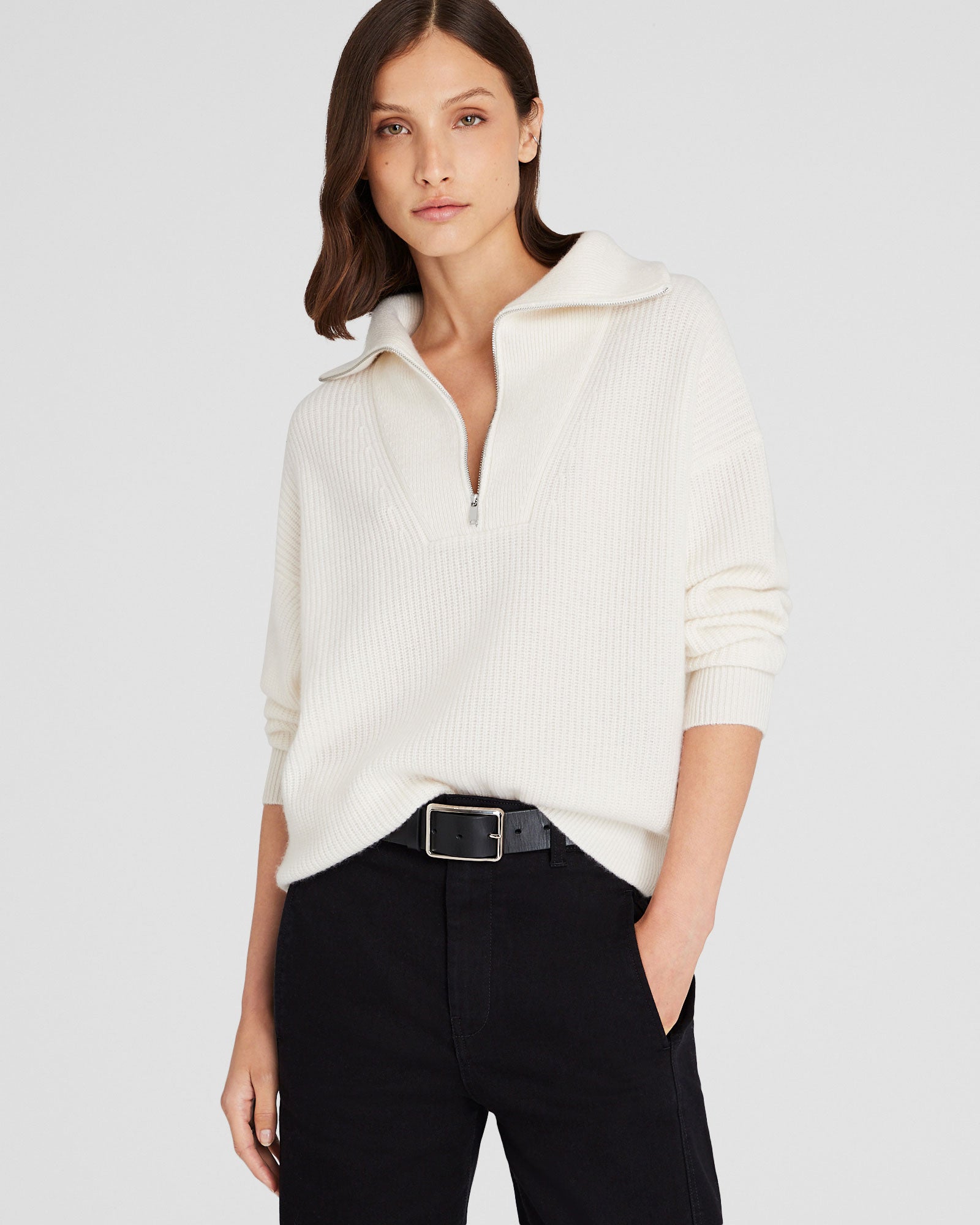 Women's Ivory Cashmere Quarter-Zip Sweater | Club Monaco Corp, CA CA