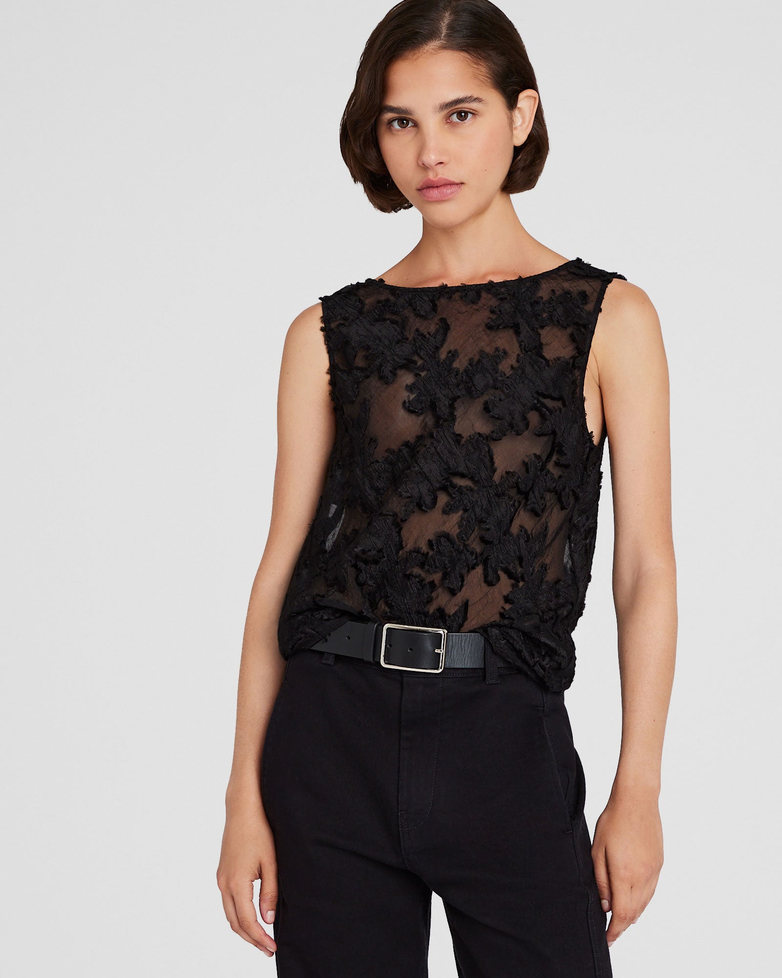 Women's Black Sheer Jacquard Shell Top | CLUB MONACO CA