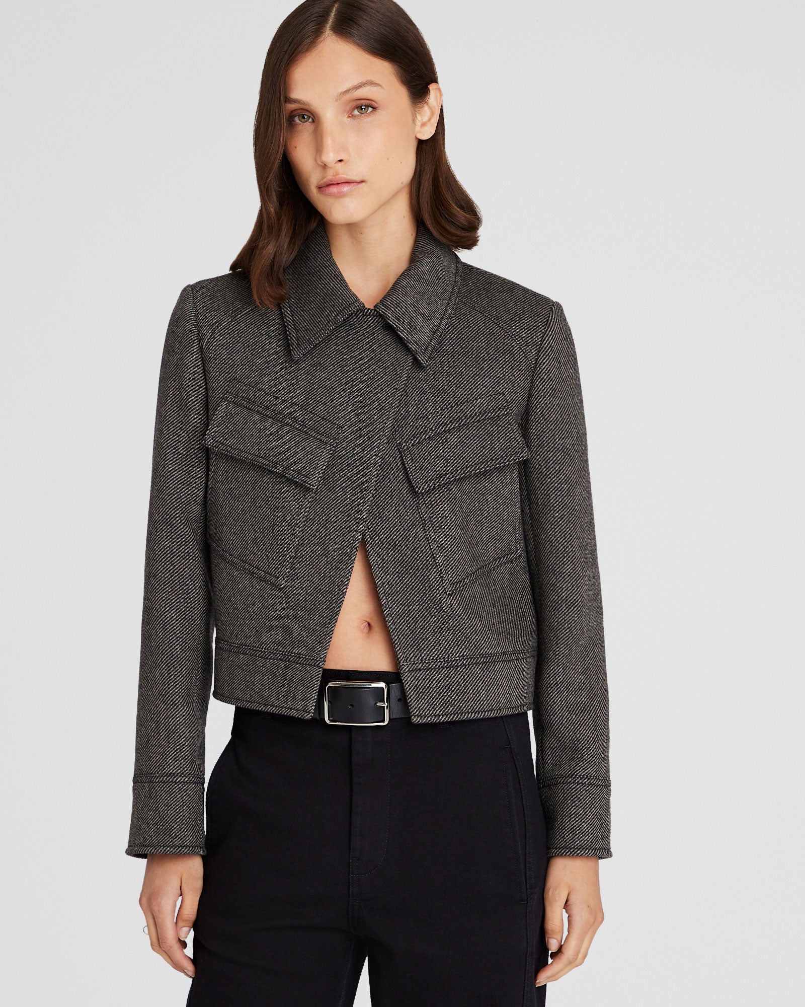 Women's Brown Mix Cropped Wool Utility Jacket | Club Monaco Corp, CA CA
