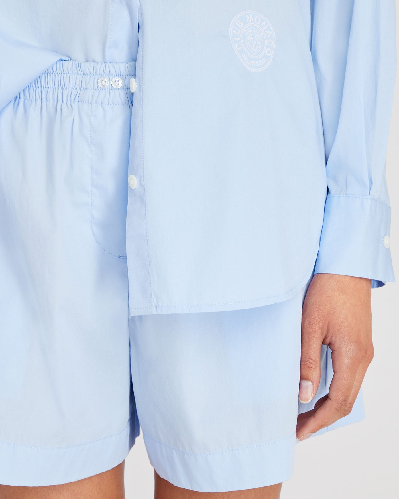 Women's Light Blue Crest Cotton Sleep Set | Club Monaco Corp, CA CA