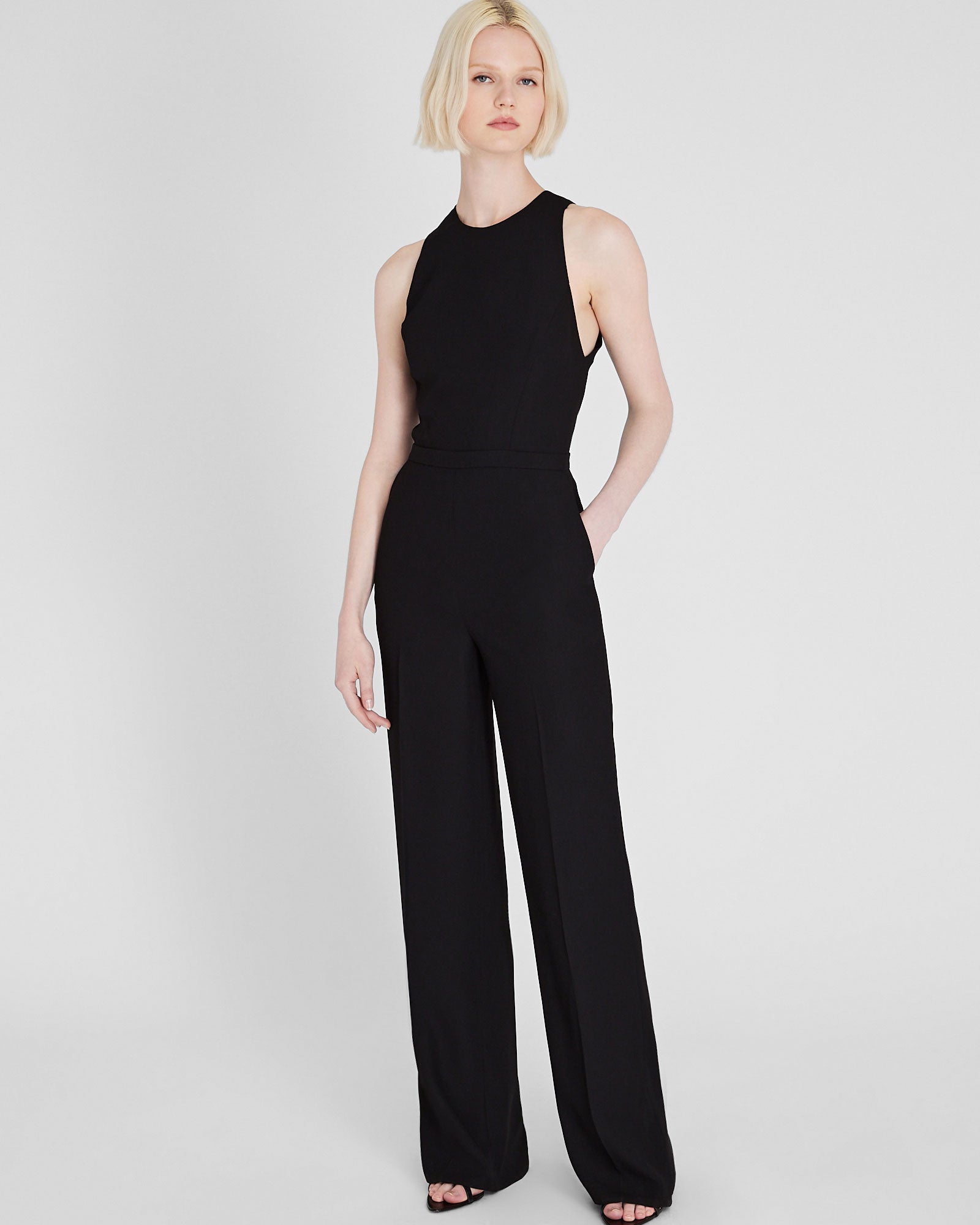 Women's Black Crepe Open-Back Jumpsuit | Club Monaco CA