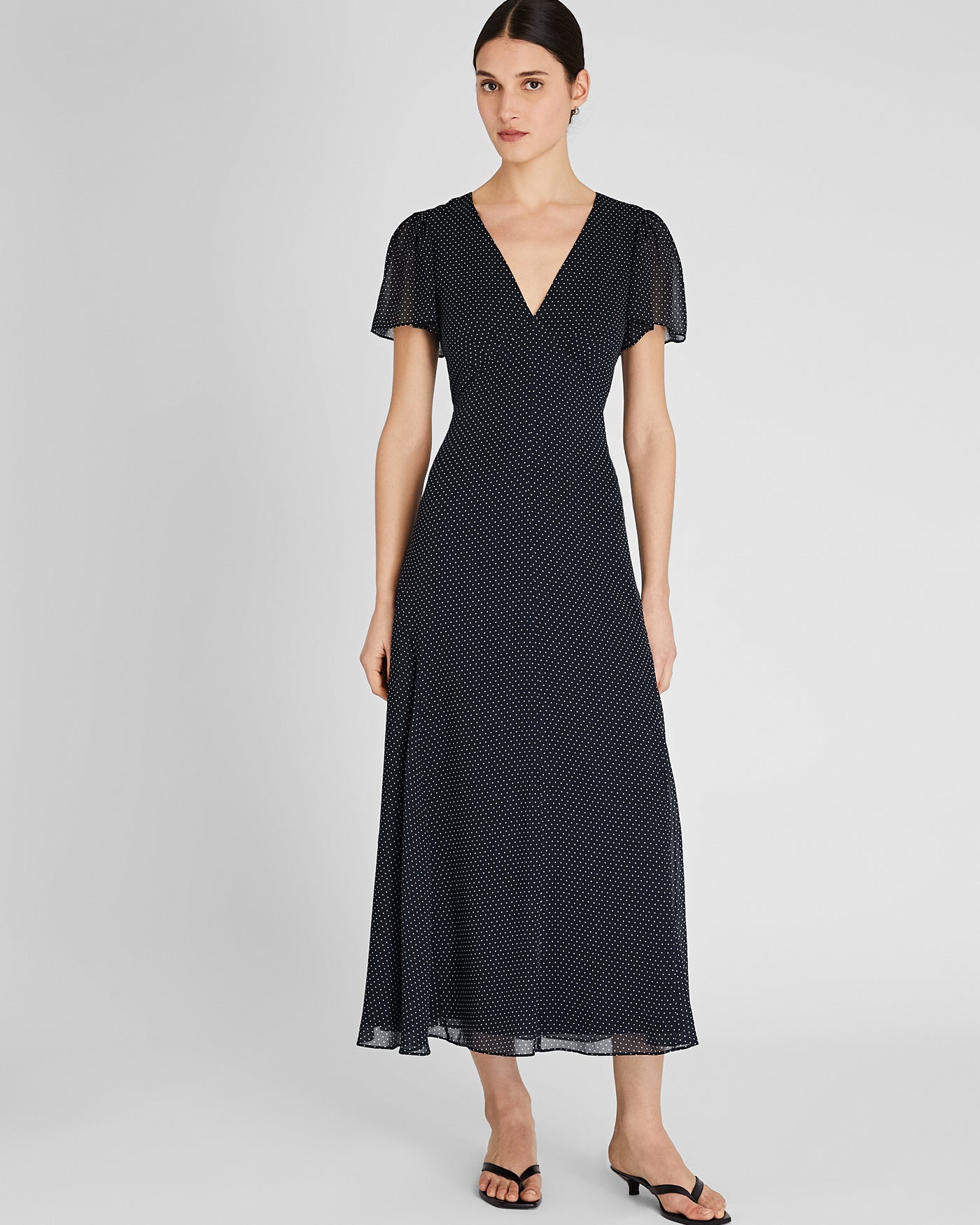 Women's Navy Base Flutter Sleeve Midi Dress | Club Monaco Corp, CA CA