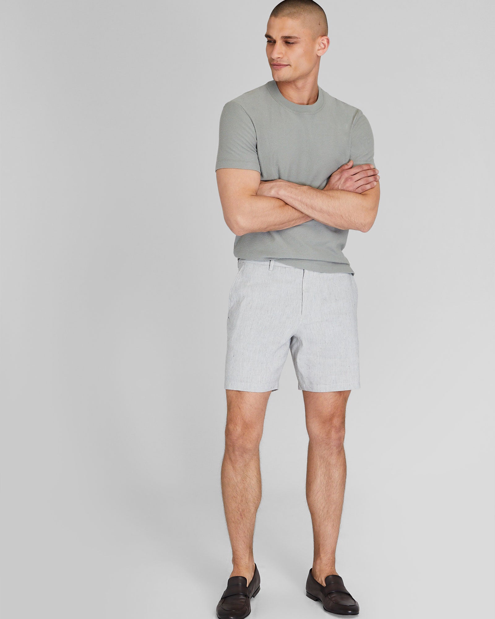 Men's Dark Charcoal Baxter Linen Blend 7" Short | CLUB MONACO CA