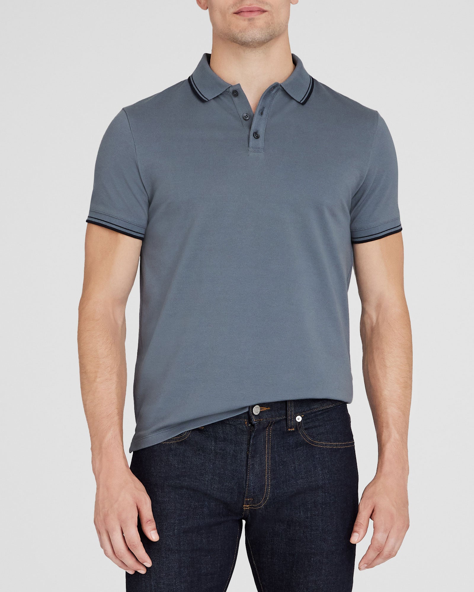 Men's Slate Blue Tipped Collar Cotton Polo | Club Monaco CA