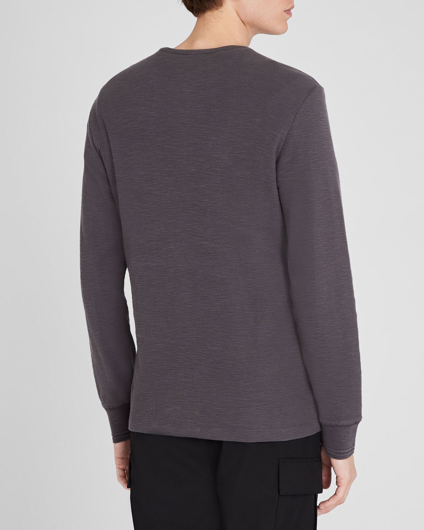 Men's Medium Grey Textured Rib Long-Sleeve Henley | Club Monaco Corp, CA CA