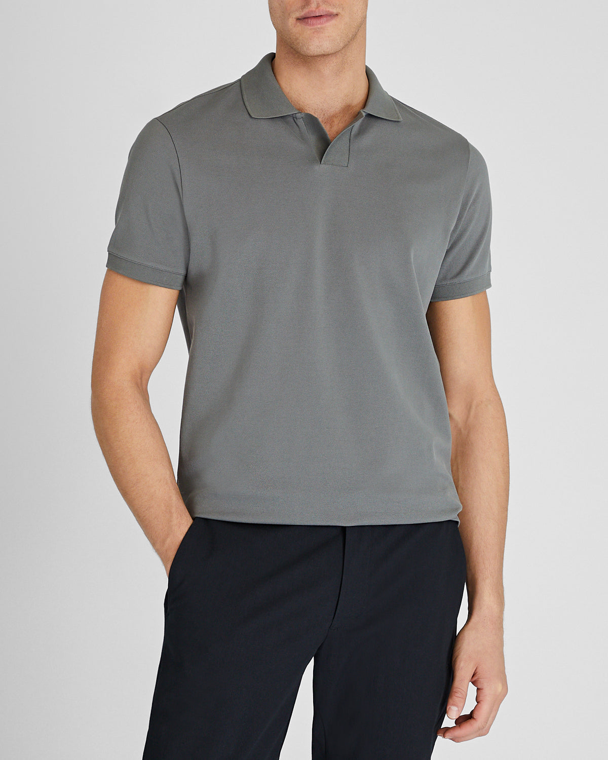 Men's Med Pewter Johnny Collar Polo Shirt | Club Monaco Corp, CA CA
